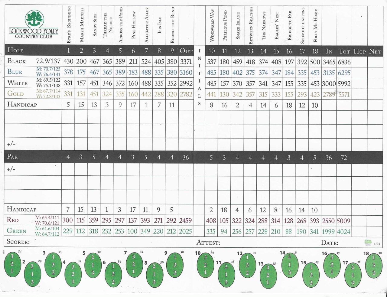 Score Card | Lockwood Folly Country Club
